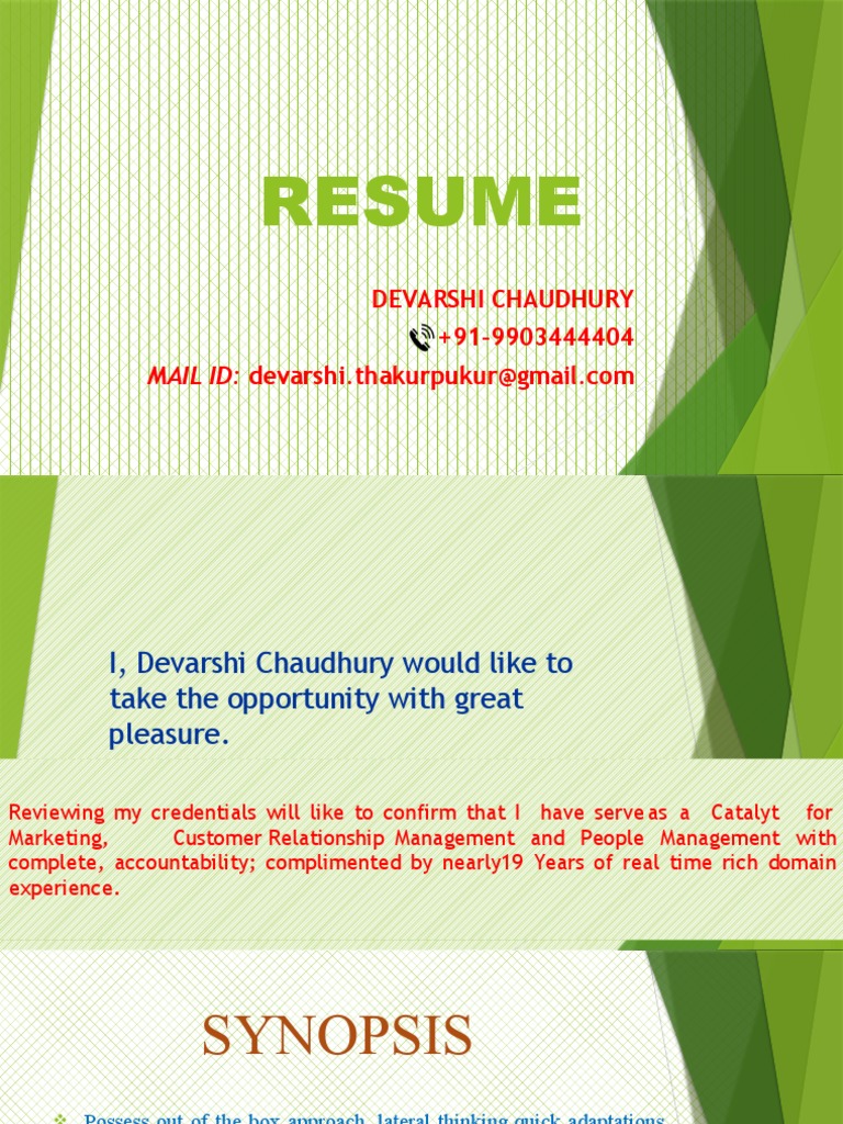 Resume: Devarshi Chaudhury +91-9903444404 | PDF | Customer Relationship Management | Cognitive ...
