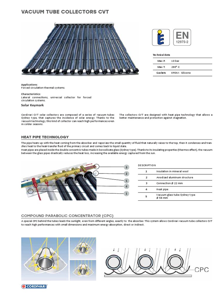 Technical Sheet Vacuum Tube Collectors CVT | PDF | Chemistry | Nature