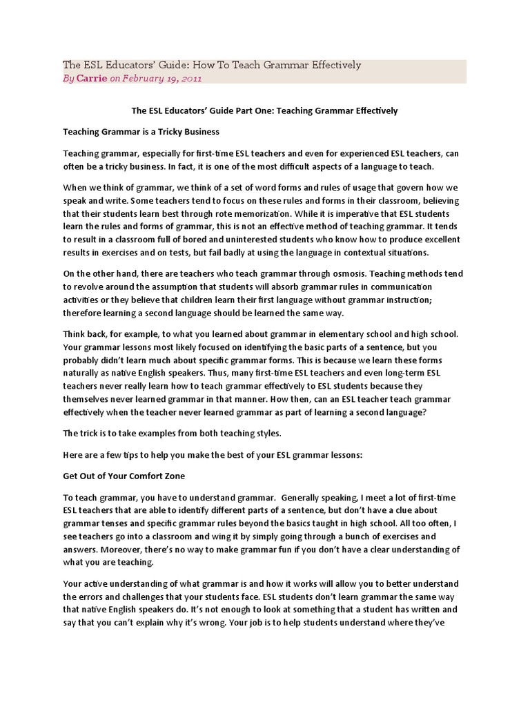 Effective ESL Grammar Teaching Tips | PDF | English As A Second Or ...