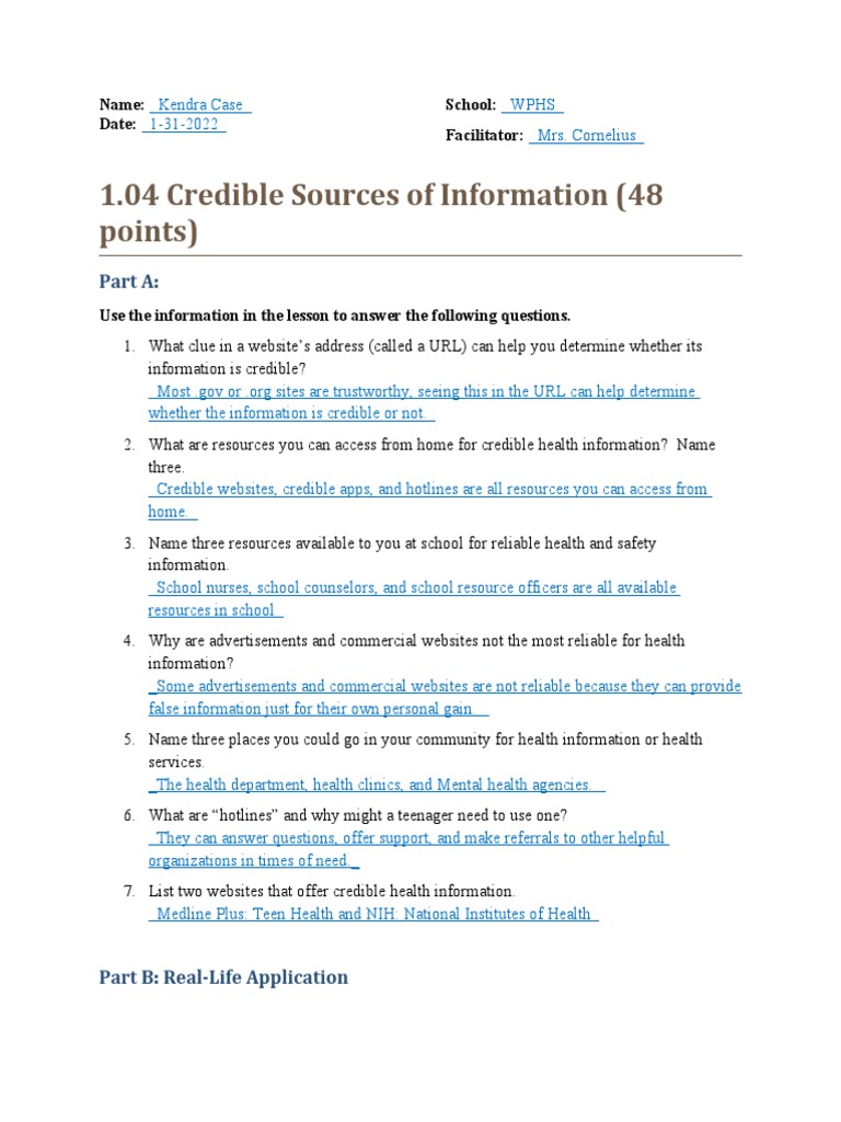 1 04 Credible Sources Of Information 48 Points Part A PDF