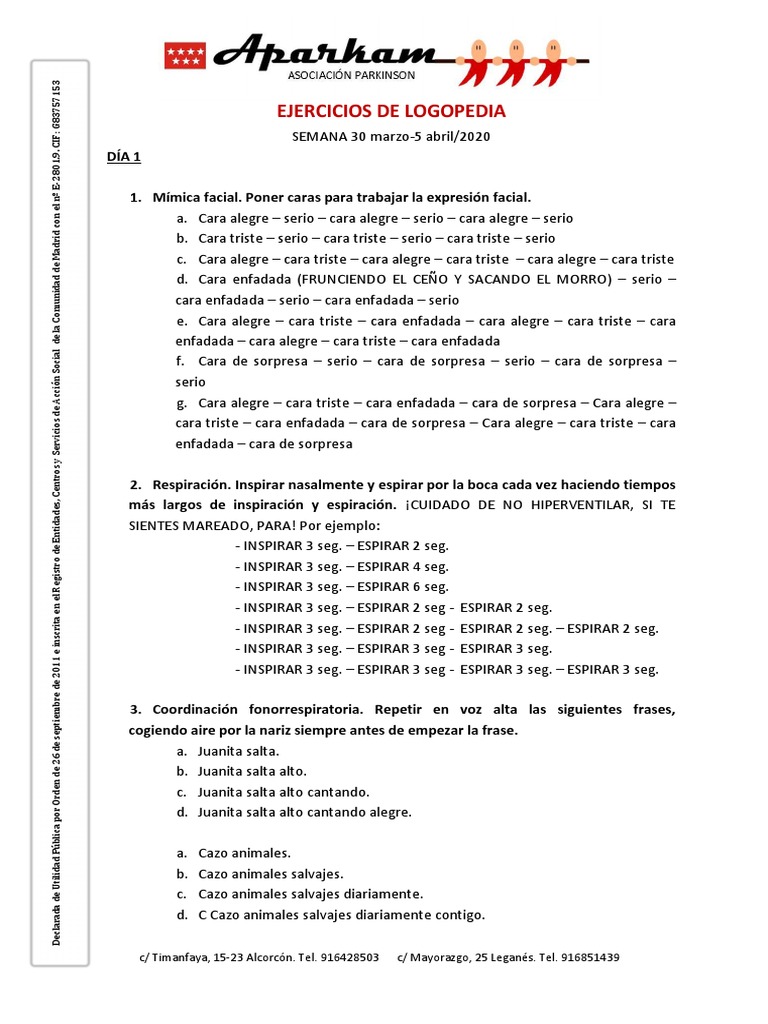 Ejercicios de Logopedia Semana3 | PDF