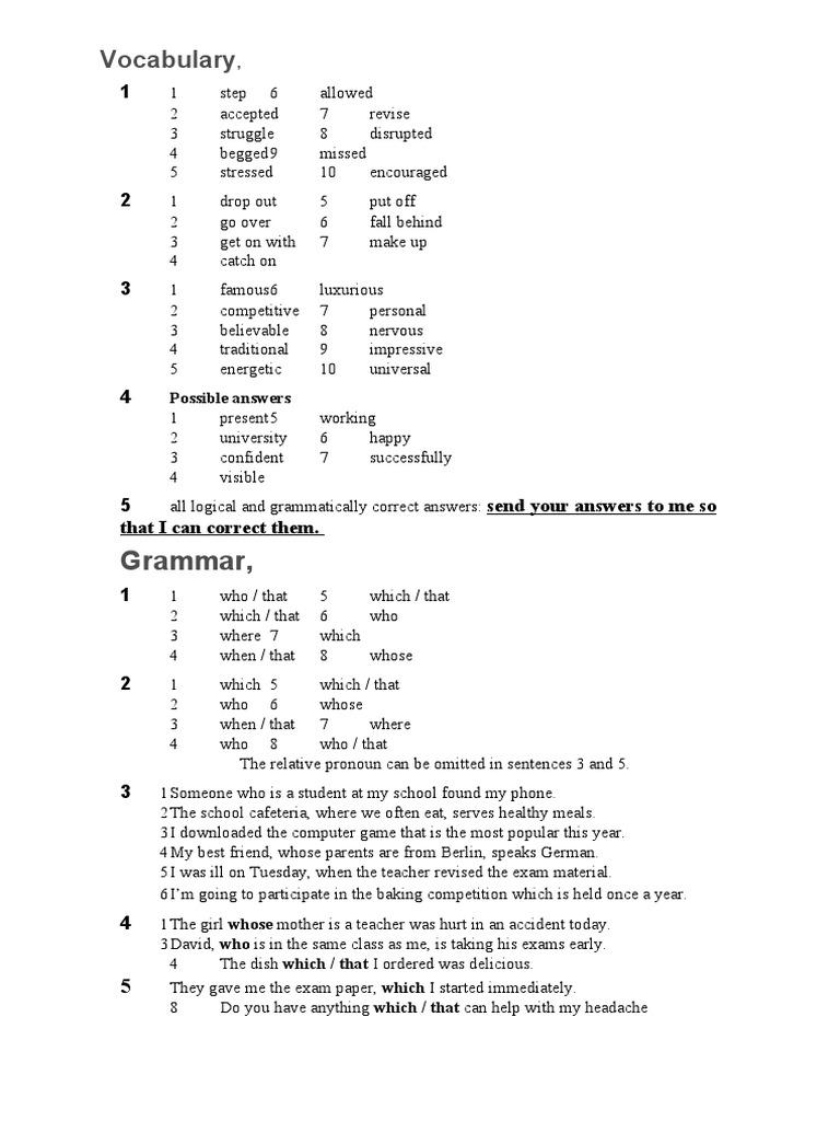 Vocabulary and Grammar Worksheet Keys | PDF