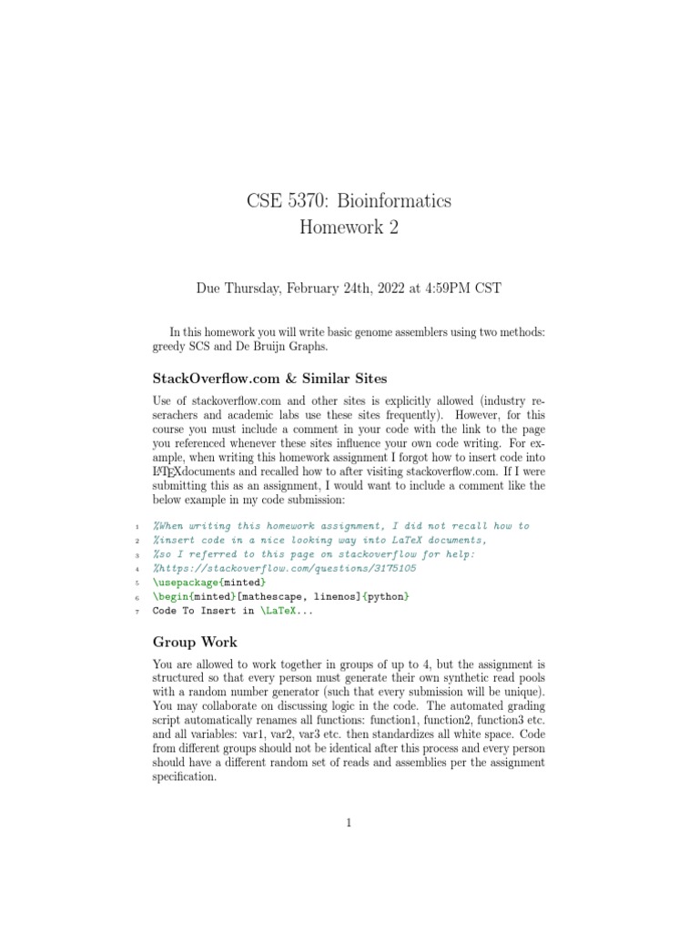CSE 5370: Bioinformatics Homework 2: Due Thursday, February 24th, 2022 at 4:59PM CST | PDF ...