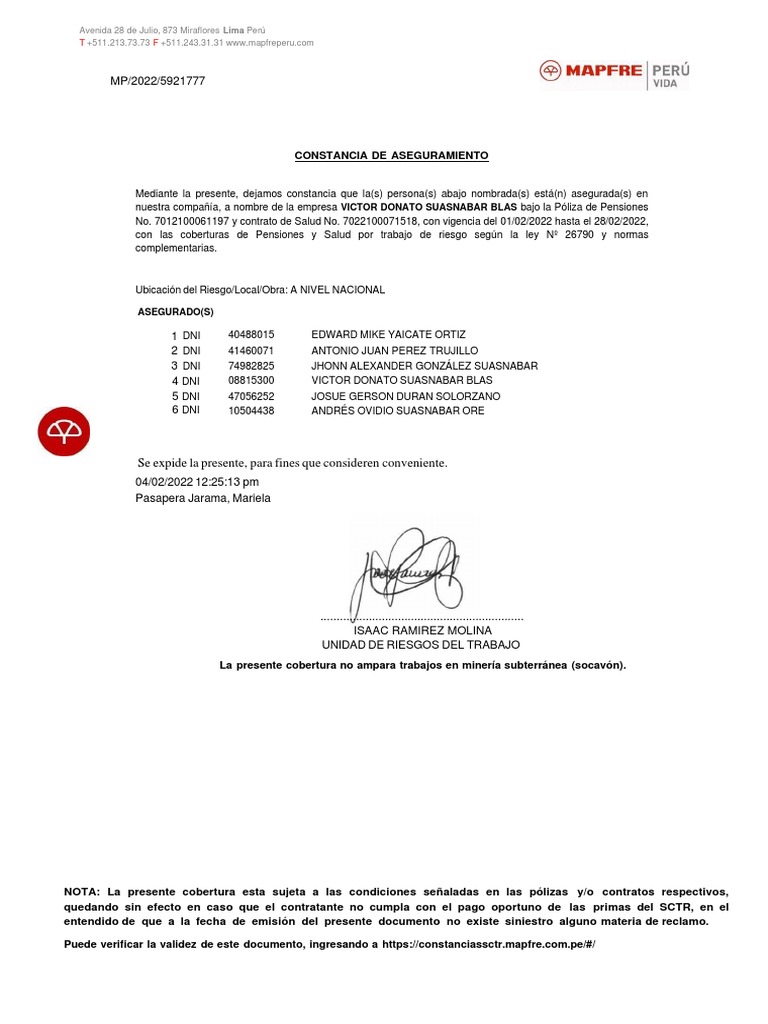 Certificado Mapfre | PDF