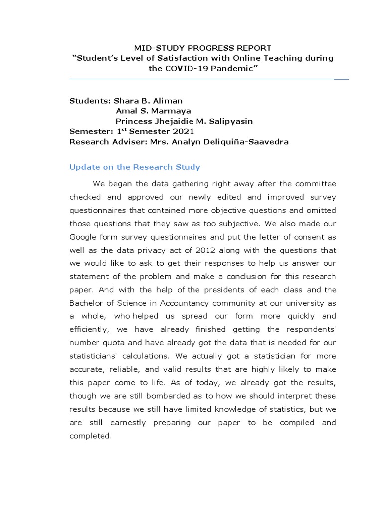 Mid-Study Progress Report | PDF