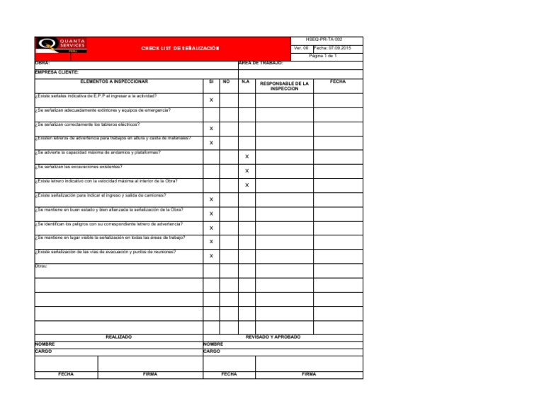 Checklist para inspección de señalización de seguridad en obra para empresa cliente | PDF