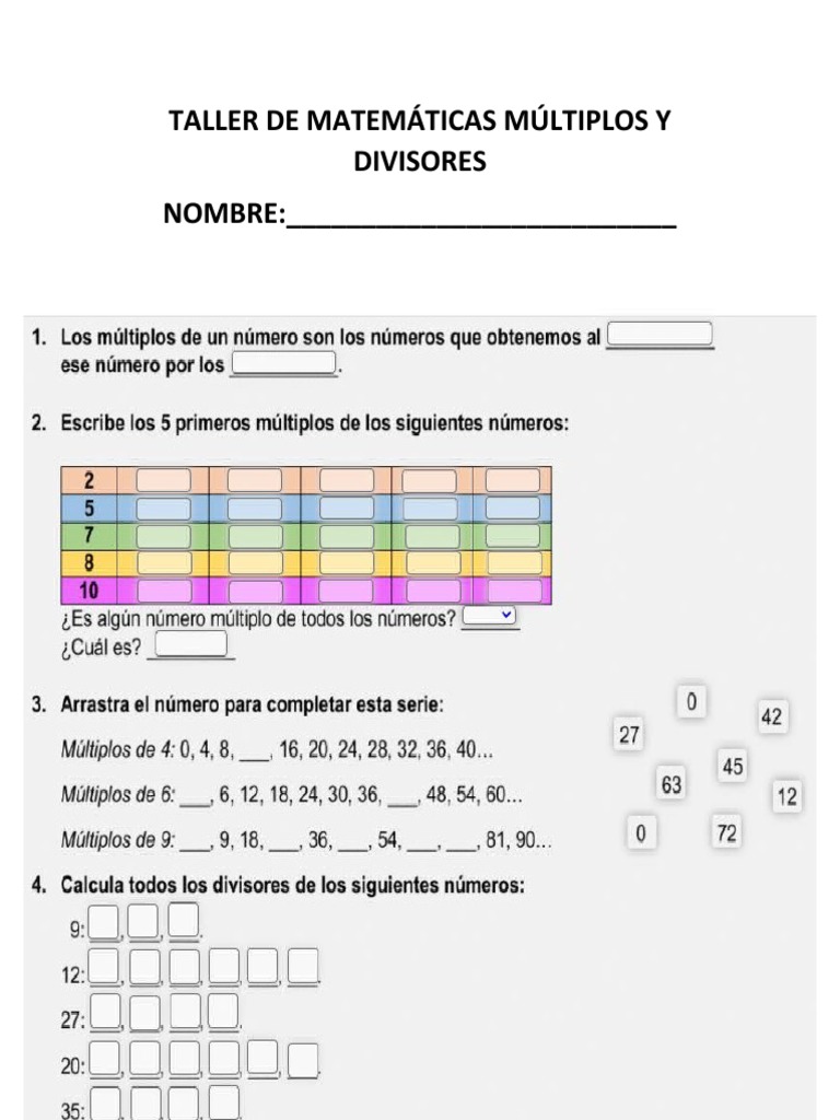 Taller de Matemáticas Múltiplos y Divisores | PDF