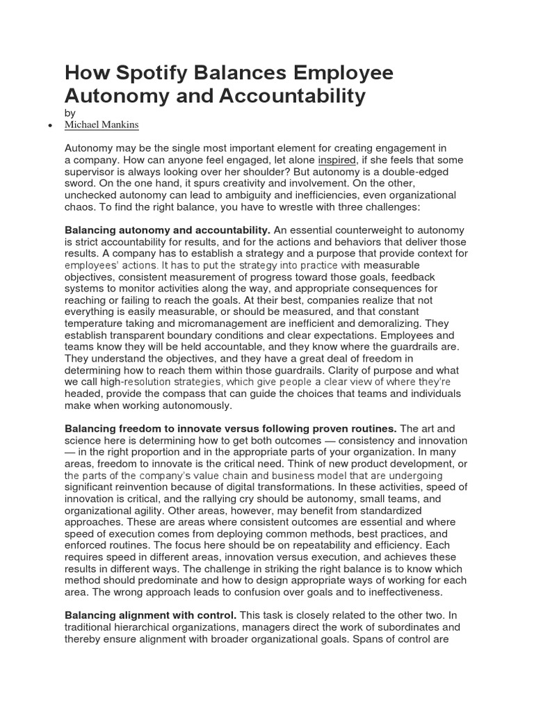How Spotify Balances Employee Autonomy and Accountability | PDF ...