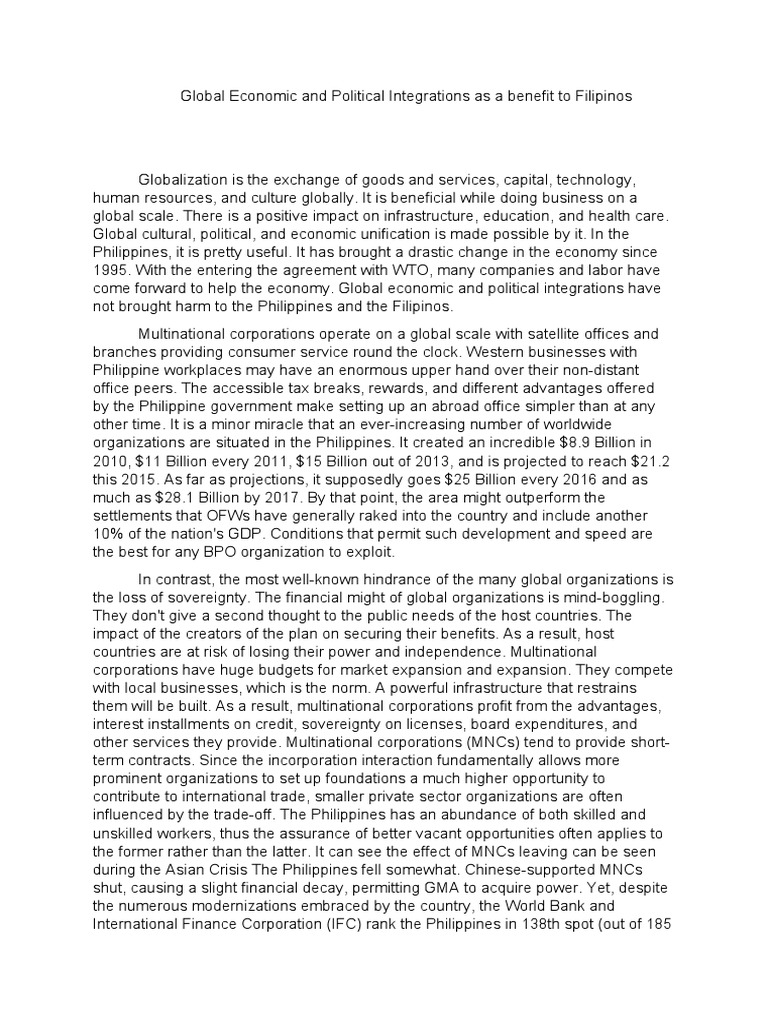 Benefits of Globalization for Filipinos | PDF | Philippines | Globalization