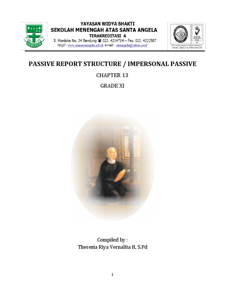Passive Report Structure / Impersonal Passive: Grade Xi | PDF | Verb | Linguistics