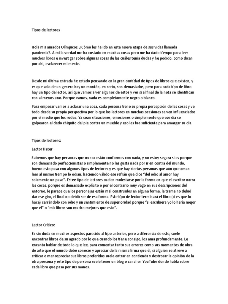 Tipos de Lectores y Sus Características | PDF | Ficción general