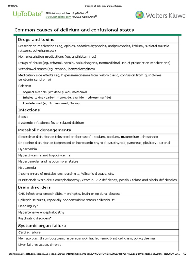 Causes of Delirium and Confusion | PDF | Clinical Medicine | Diseases ...