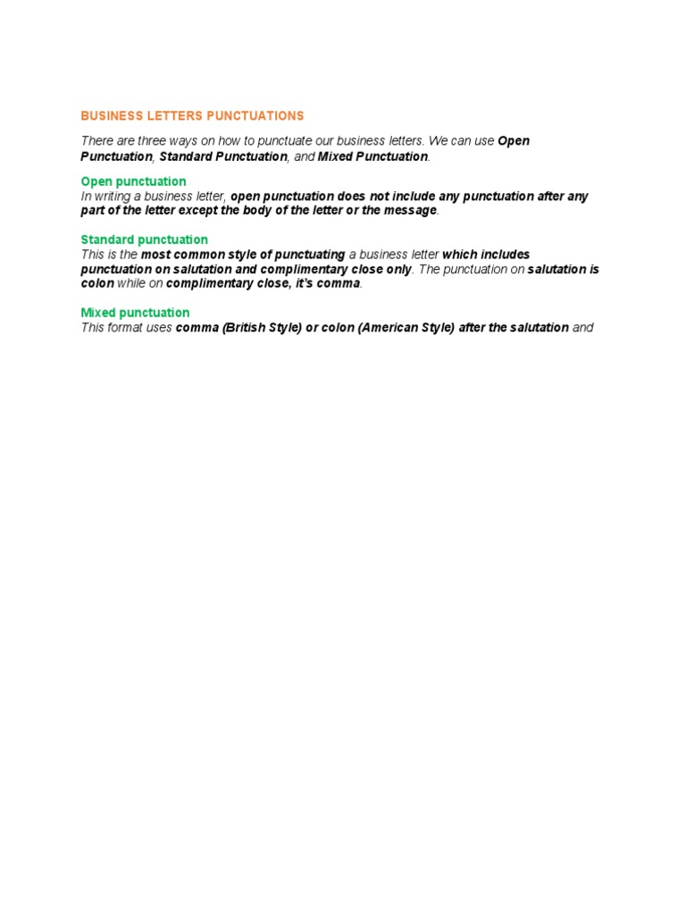 Business Letters Punctuations | PDF