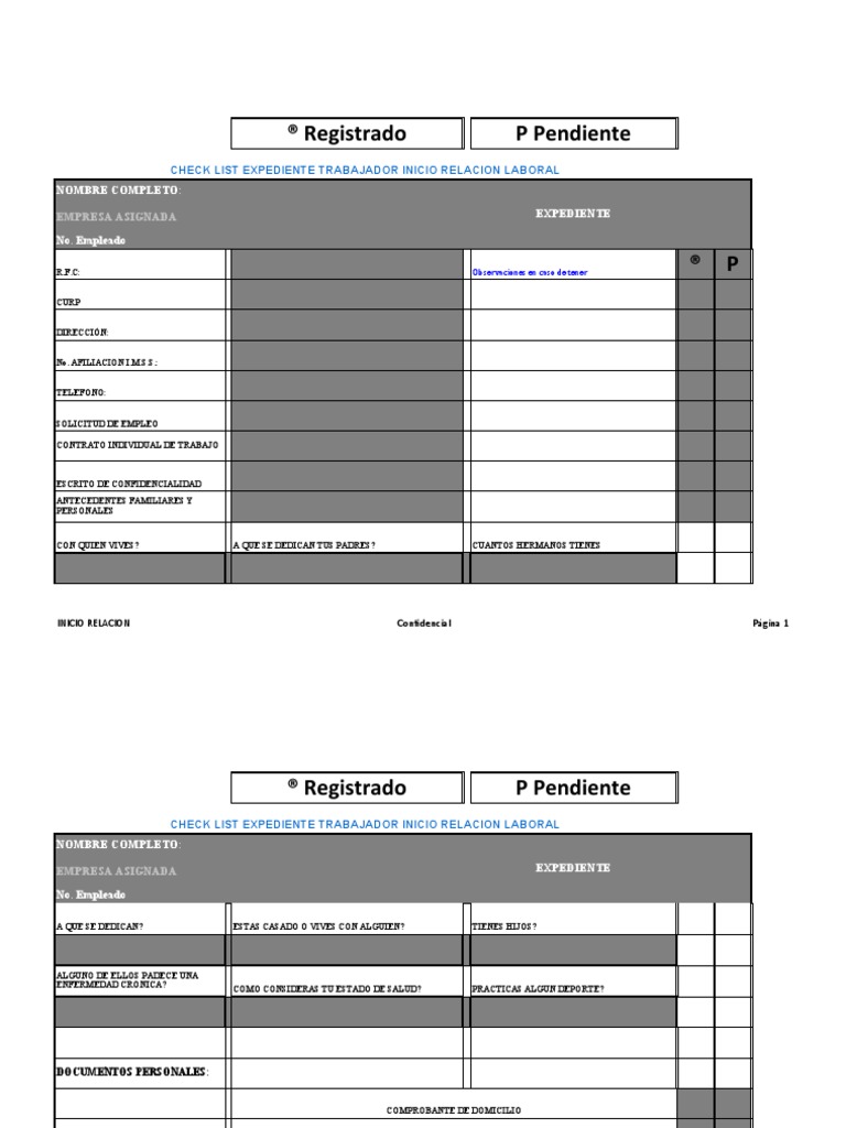 Check List Expediente Trabajador | PDF