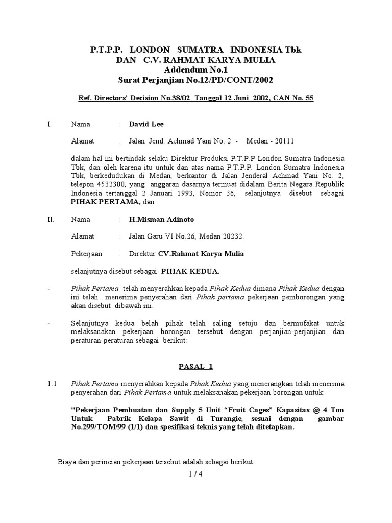 Contoh Adendum Kontrak Konstruksi | PDF