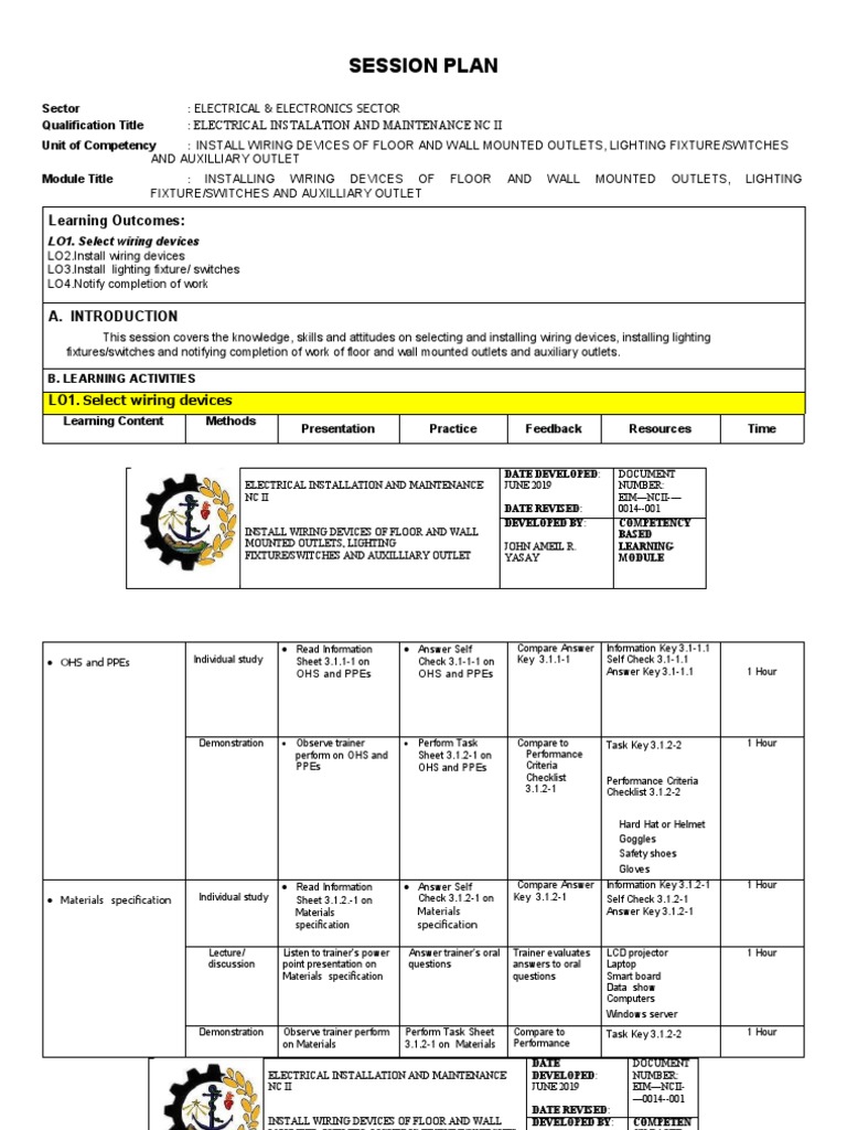 Plan Session Sample | PDF | Electrical Wiring | Lighting