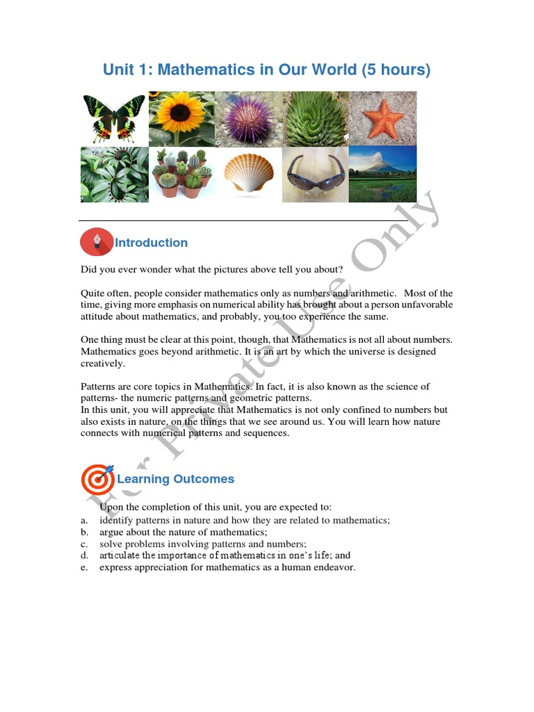 Unit 1: Mathematics in Our World (5 Hours) | PDF | Pattern | Mathematics