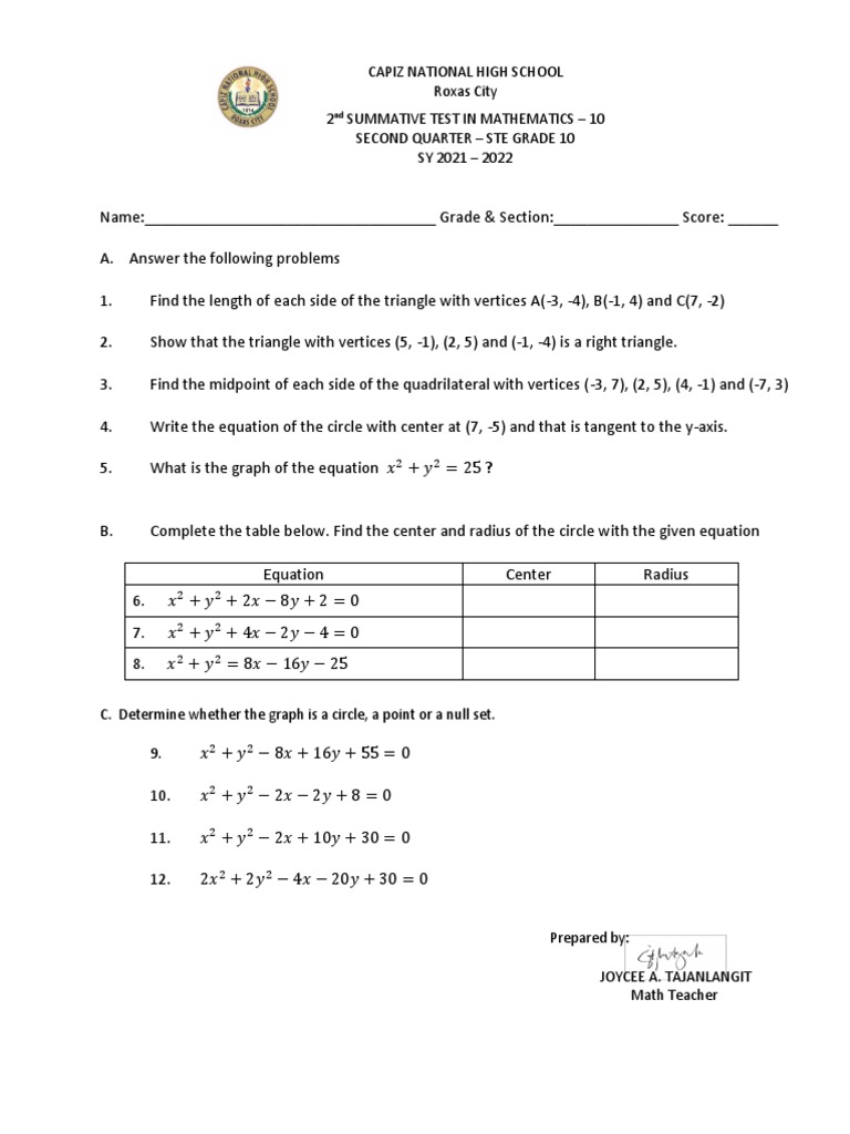 Math - 2summative - 2Q | PDF