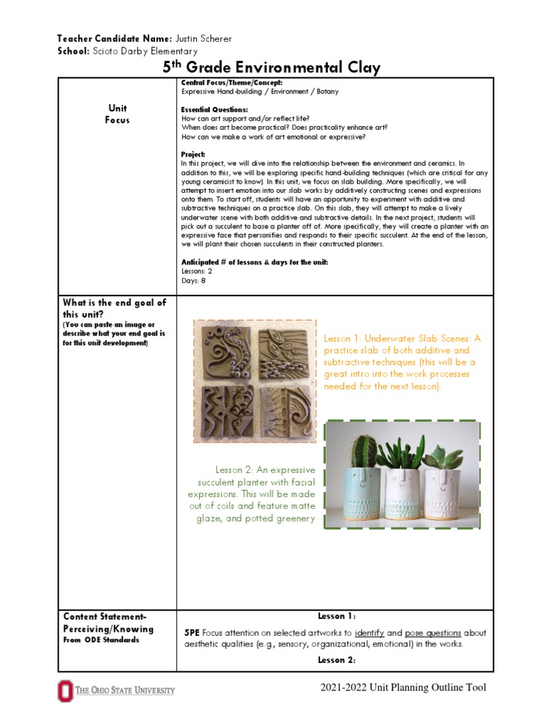 Enviormental Clay Unit | PDF | Teachers | Classroom