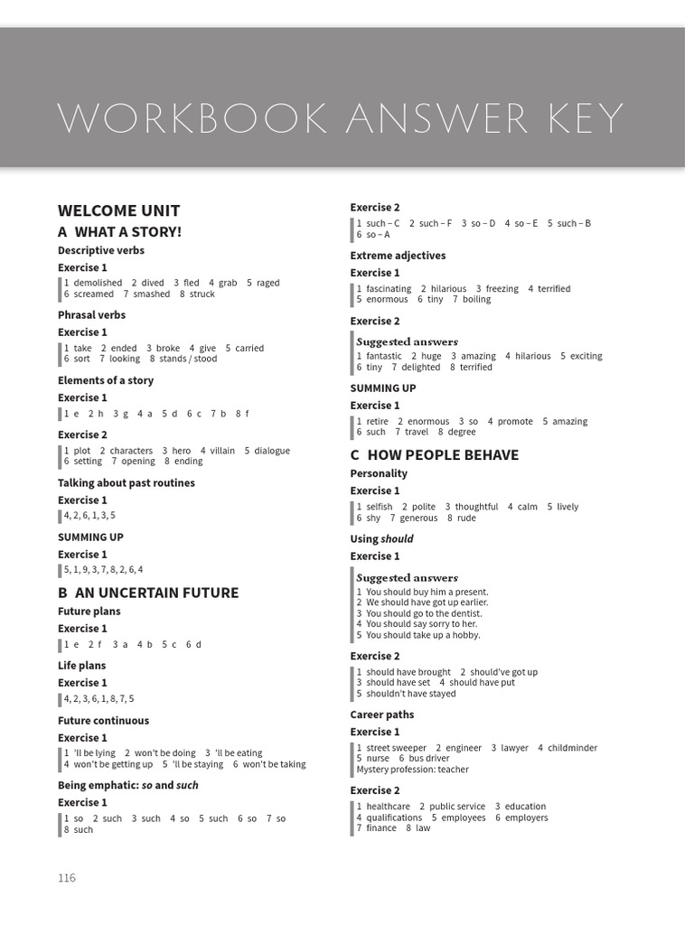 Workbook Answer Key: Welcome Unit | PDF | Grandparent