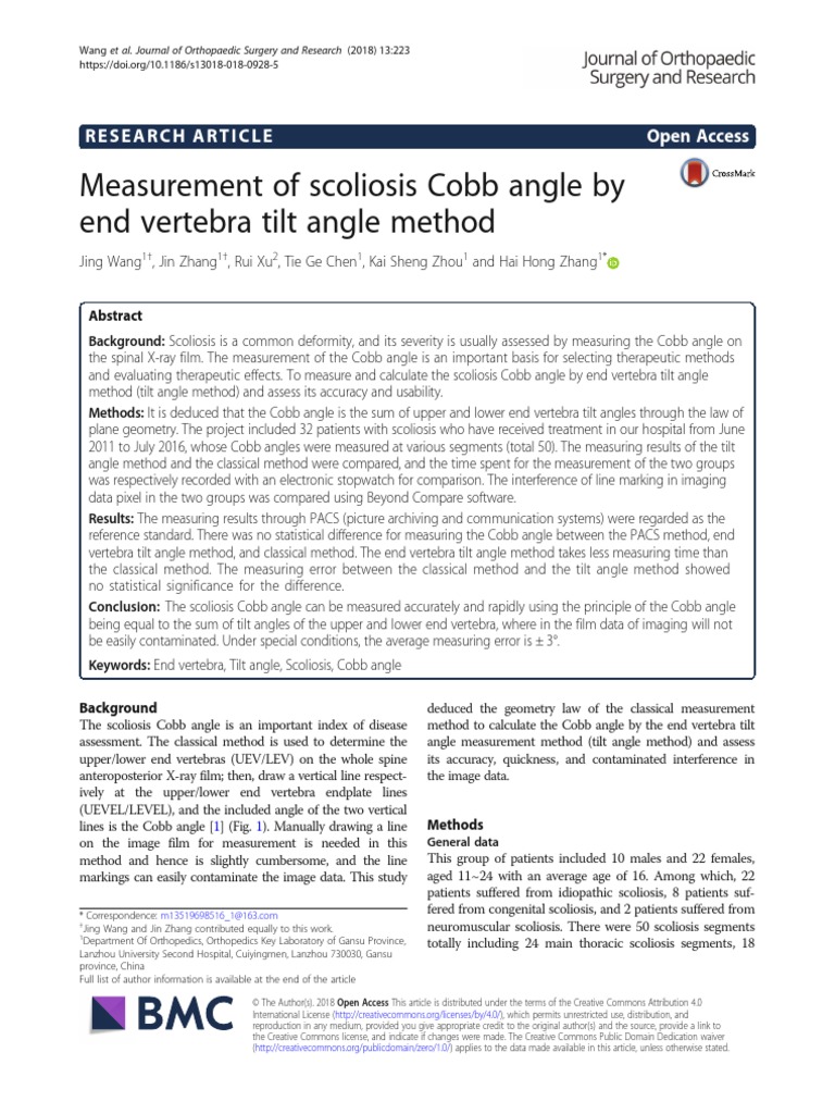 Measurement of Scoliosis Cobb Angle by End Vertebr | PDF | Scoliosis ...