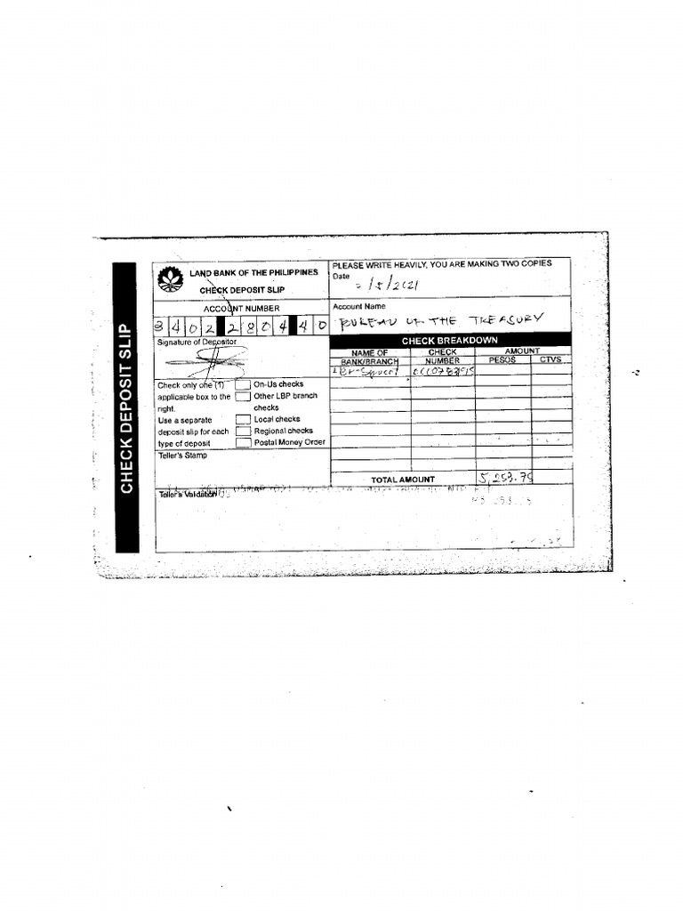Check Deposit Slip LBP | PDF