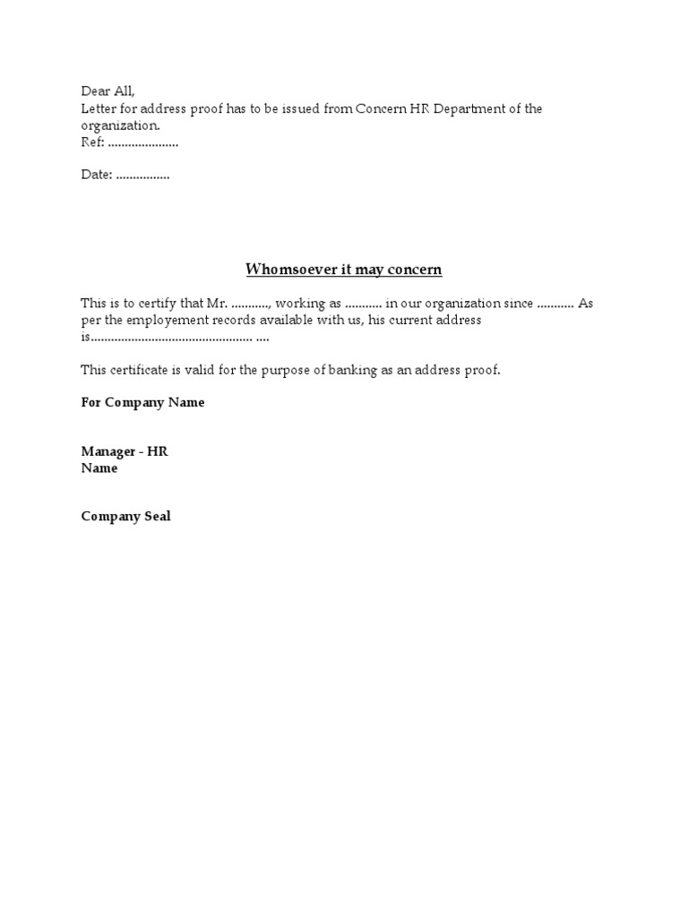 Company Address Proof Letter Template | PDF