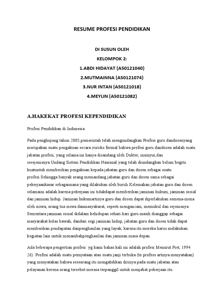 RESUME PROFESI PENDIDIKAN Kel 2-1 | PDF
