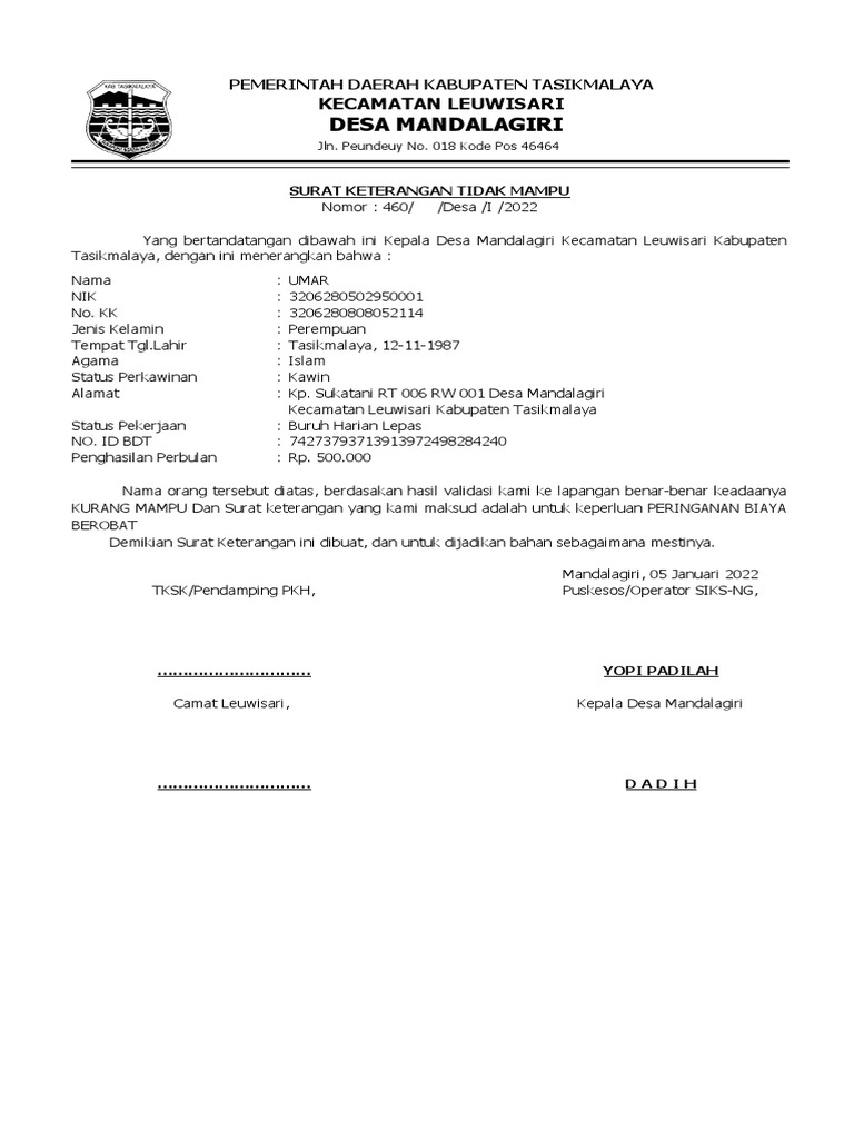 Surat SKTM Dan Pernyataan | PDF