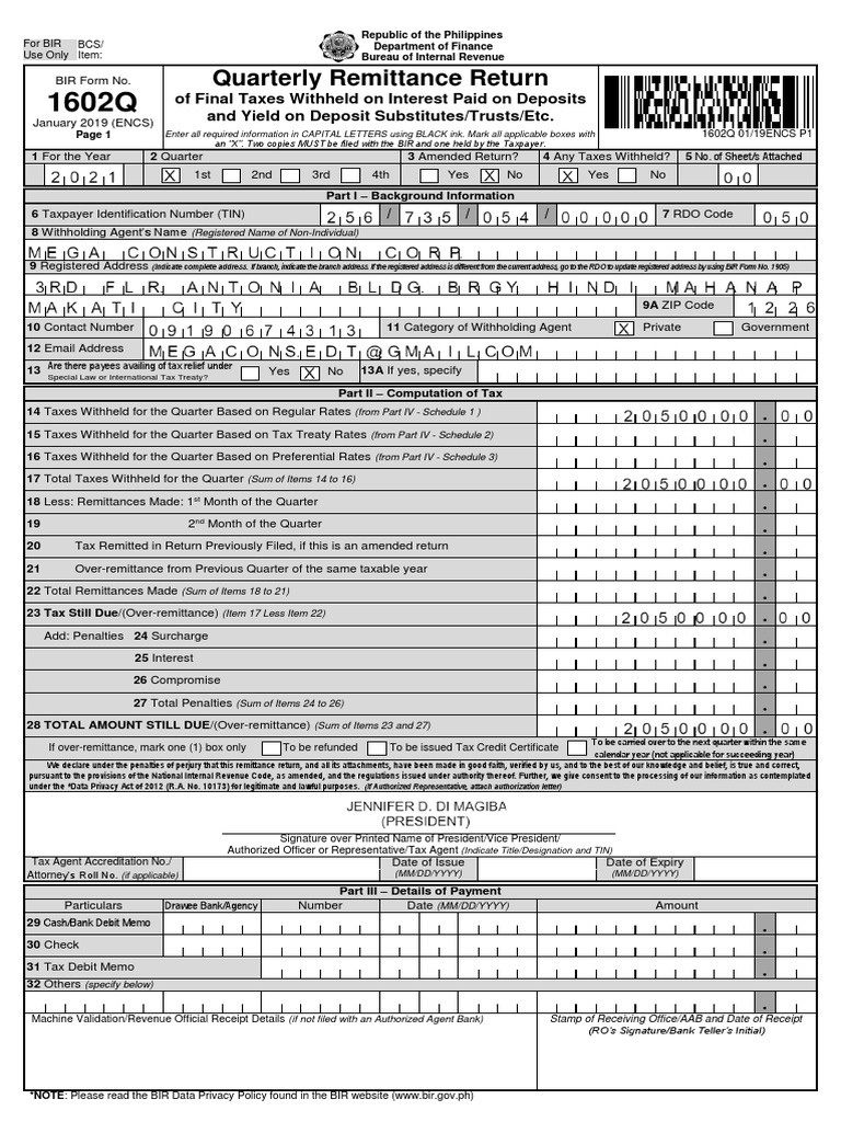 Quarterly Remittance Return | PDF | Taxes | Payments