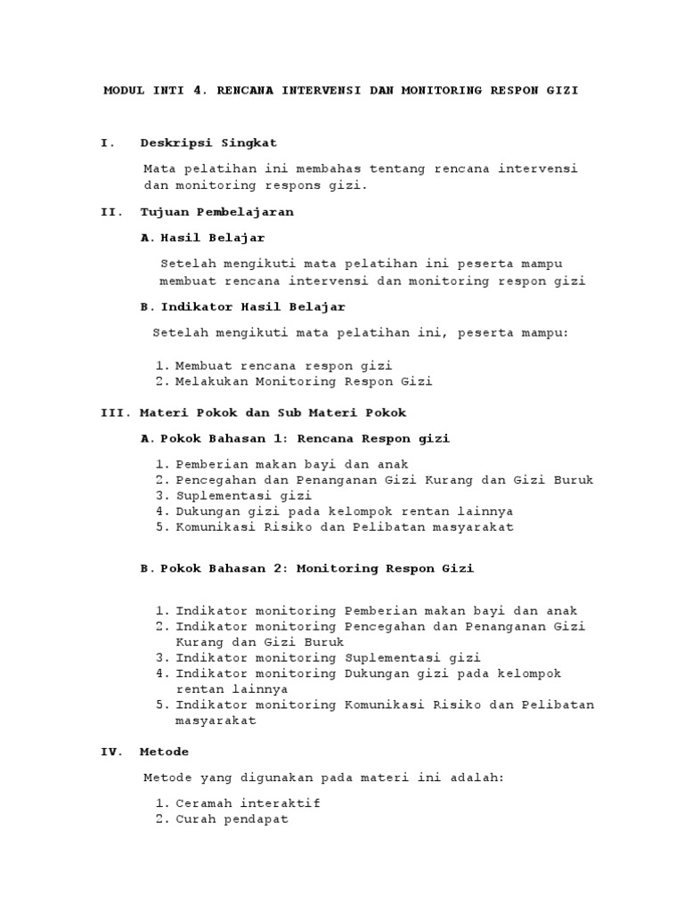 Modul Inti 4. Rencana Intervensi Dan Monitoring Respon Gizi | PDF