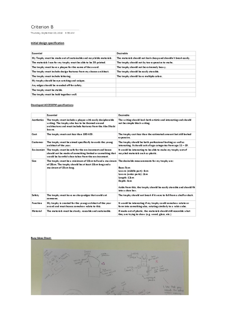 Criterion B - Trophy | PDF | Design