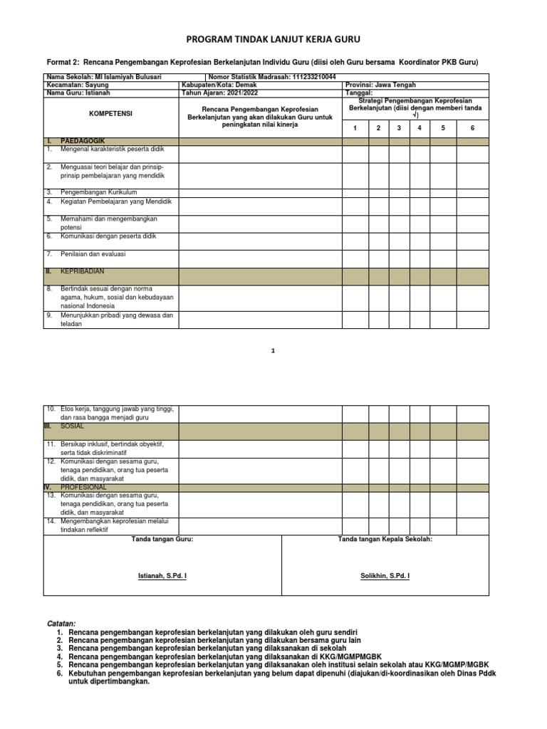 Program Tindak Lanjut Kerja Guru | PDF