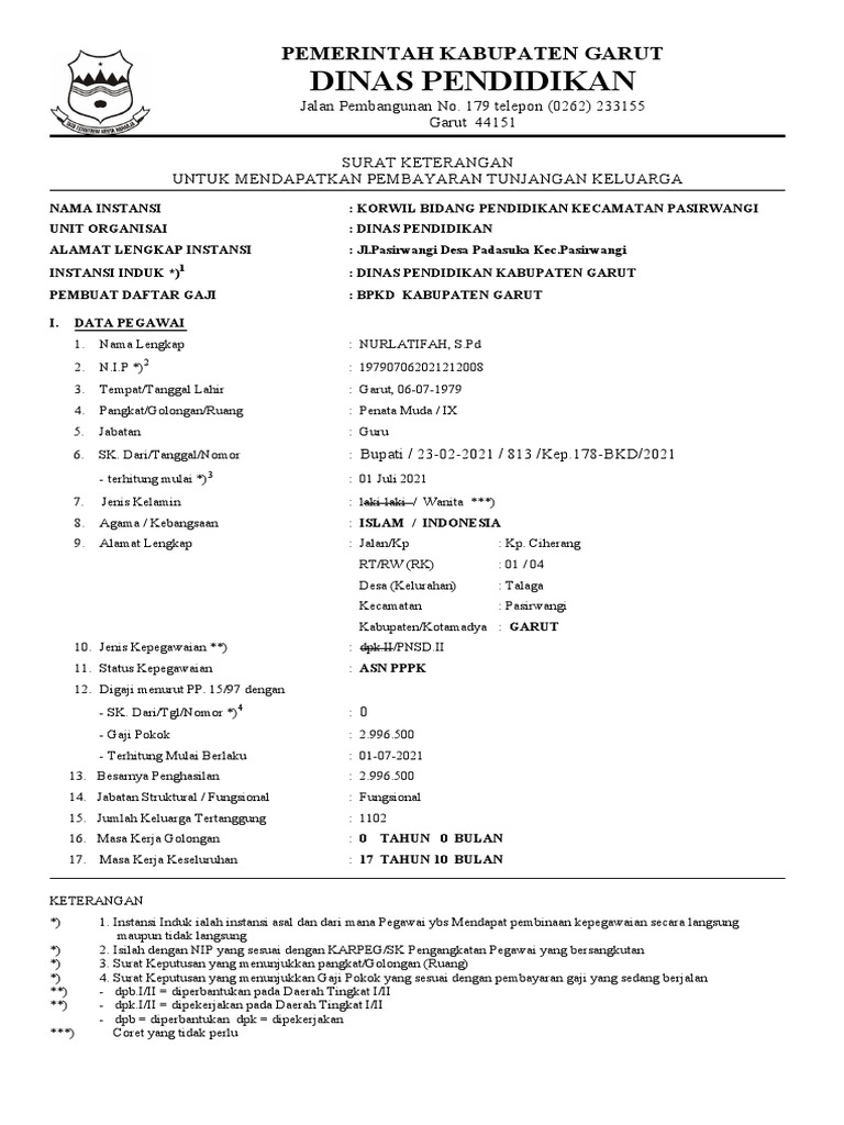 Formulir SKUMPTK NURLATIFAH | PDF