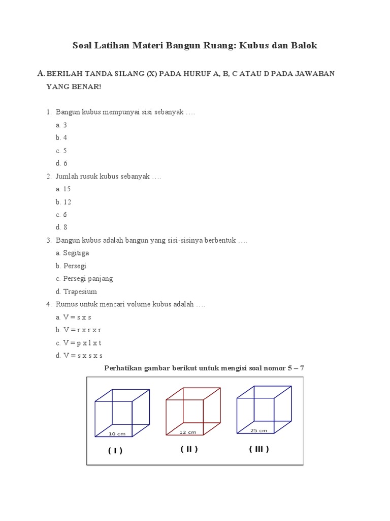 Soal Latihan Materi Bangun Ruang | PDF | Metode & Bahan Ajar | Griya & Taman