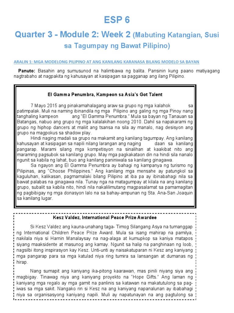 Esp 6 Week 2 Q3 | PDF