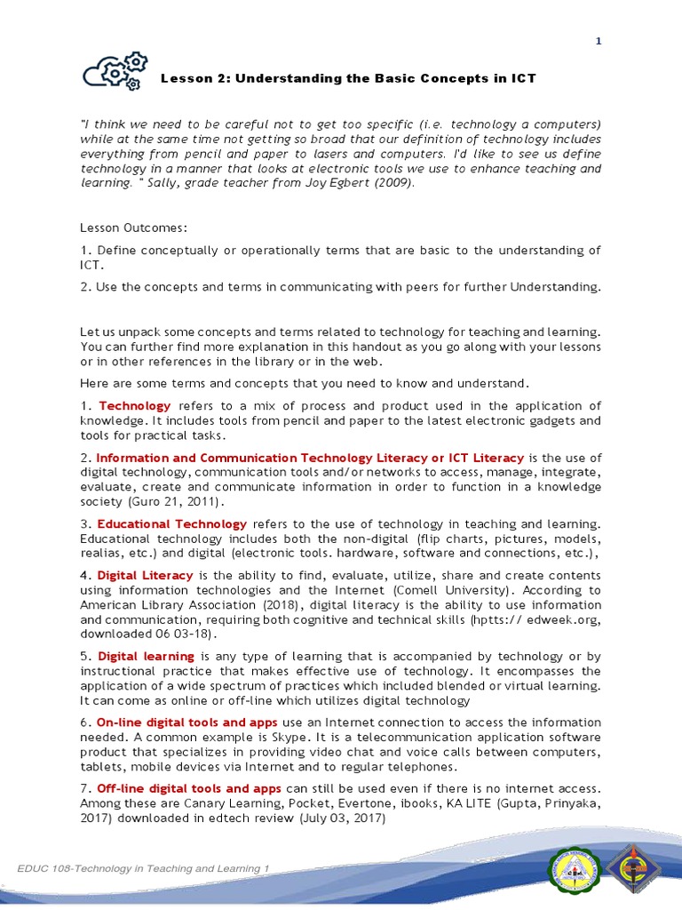 Lesson 2: Understanding The Basic Concepts in ICT: Technology | PDF ...