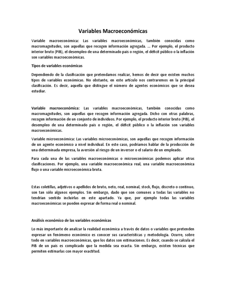Variables Macroeconómicas y Microeconómicas | PDF | Macroeconómica ...