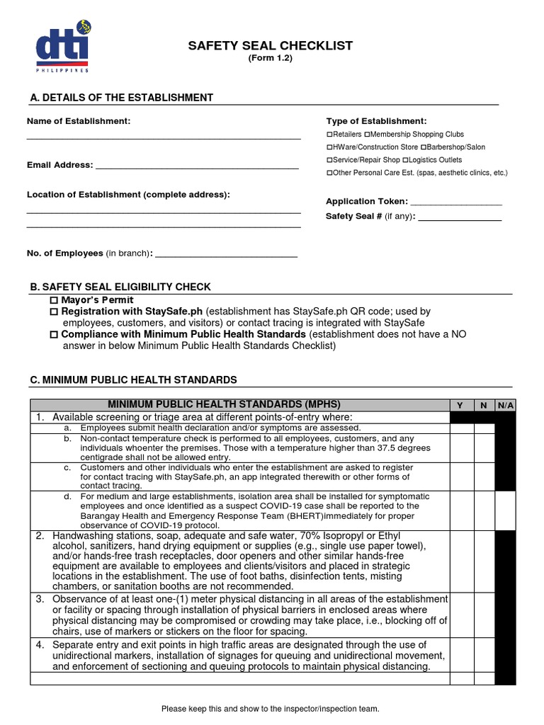Module 4 - Safety Seal Checklist | PDF | Personal Protective Equipment ...