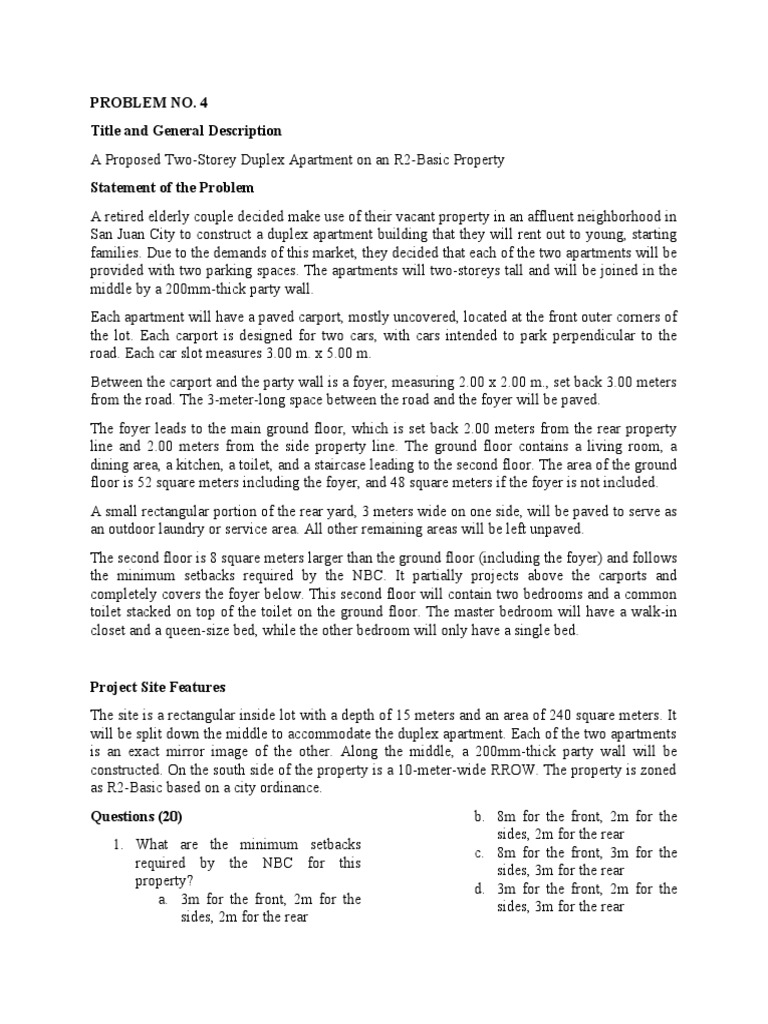 PROBLEM 4 - A Proposed Two-Storey Duplex Apartment On An R2-Basic ...