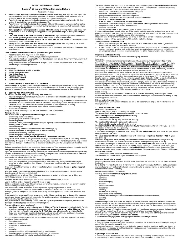 Faverin 50 MG and 100 MG Film-Coated Tablets | PDF | Antidepressant ...