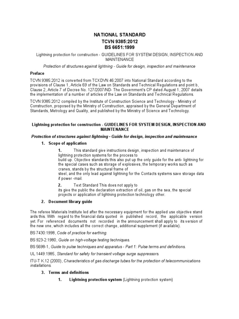 TCVN 9385 - 2012 - BS 6651 - 1999 - 998433 EN Ver | PDF | Inductance | Lightning