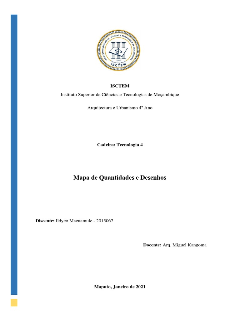 Tecnologia 4 - Mapa de Quantidades - Ildyco Macuamule | PDF ...