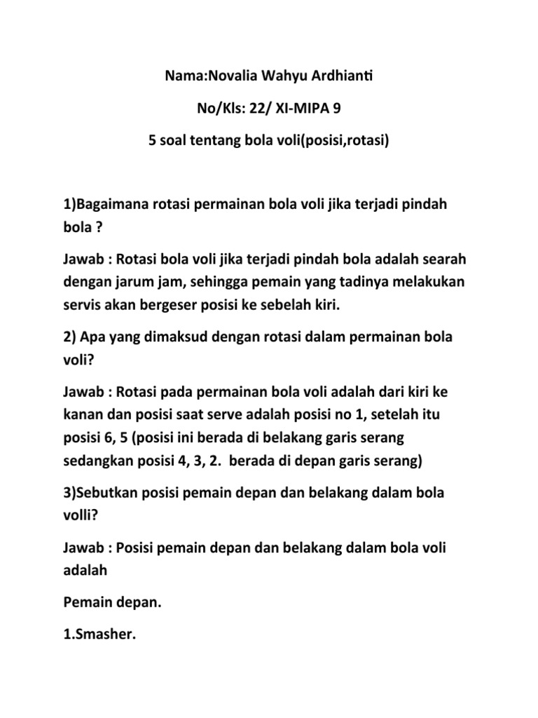 Rotasi dan Posisi Pemain Bola Voli | PDF