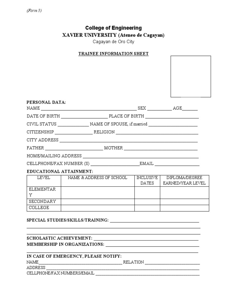 Form 3 - Information Sheet | PDF | Medicine | Health Sciences