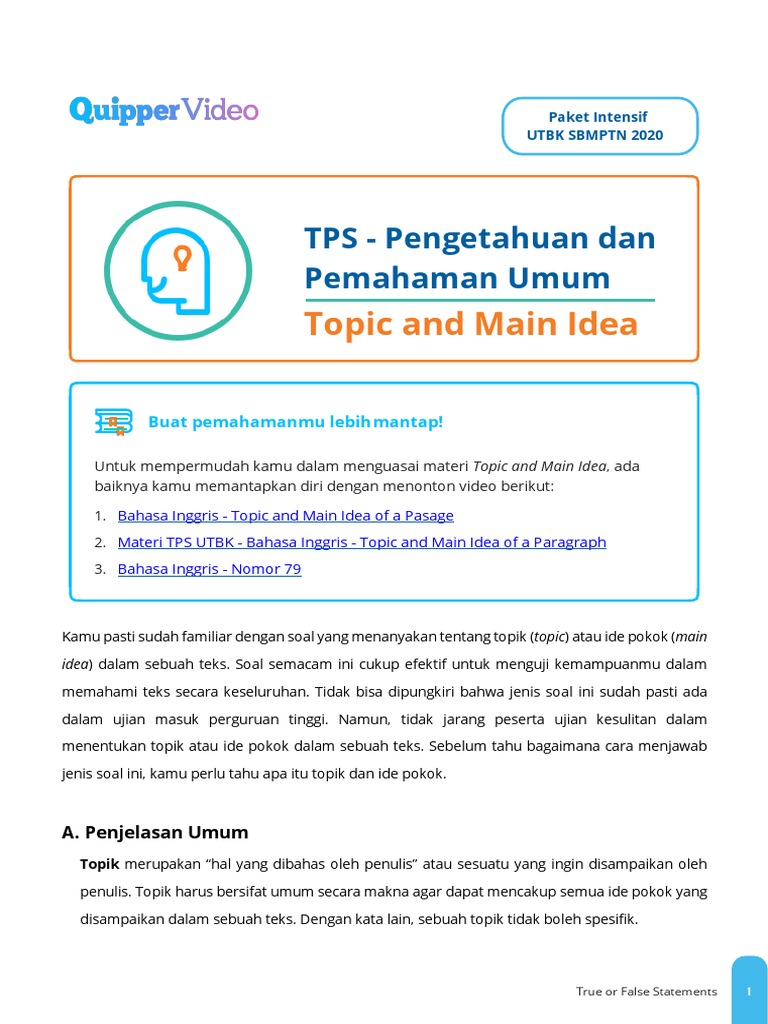 Bahasa Inggris Materi Topic and Main Idea | PDF