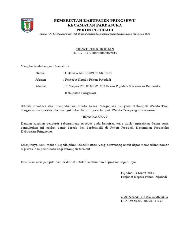 Surat Pengukuhan | PDF