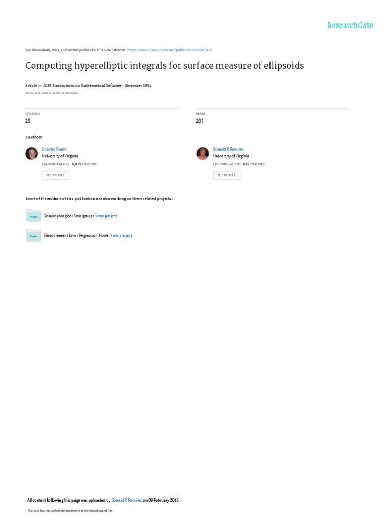 Computing Hyperelliptic Integrals For Surface Measure of Ellipsoids ...