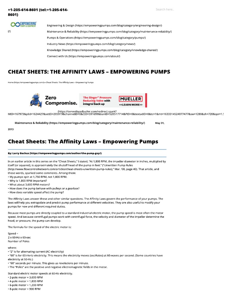 Cheat Sheets - The Affinity Laws - Empowering Pumps | PDF