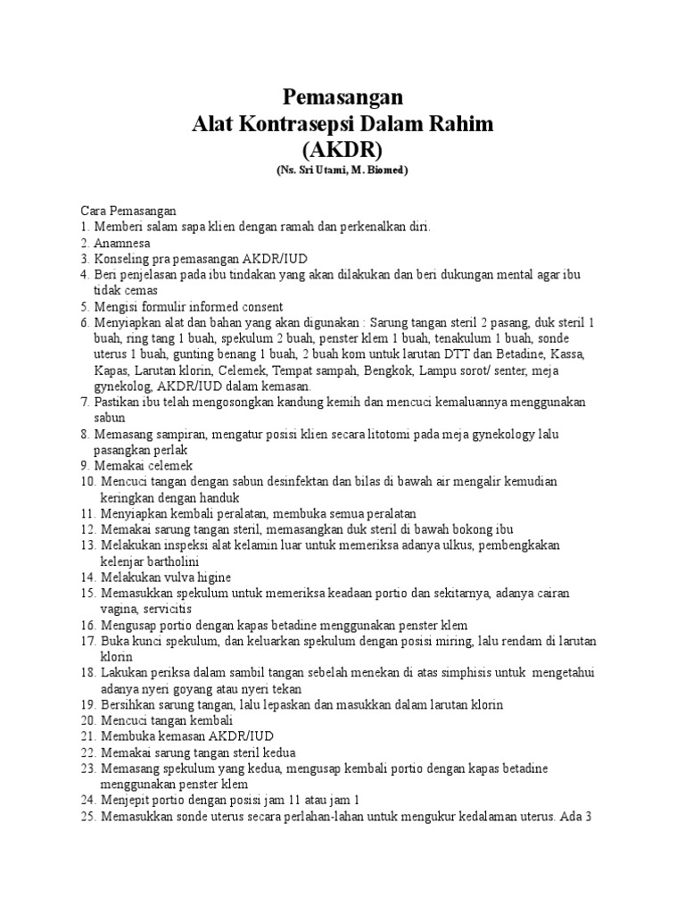 Prosedur Pemasangan AKDR/IUD | PDF